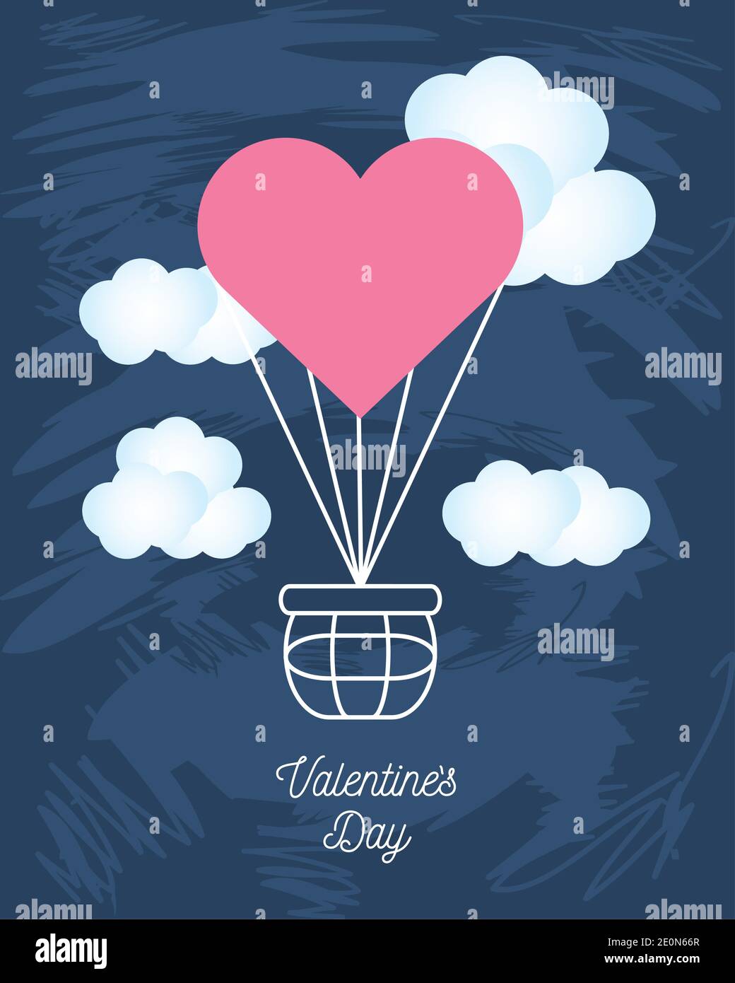 happy valentines day flying air balloon shaped heart clouds decoration ...