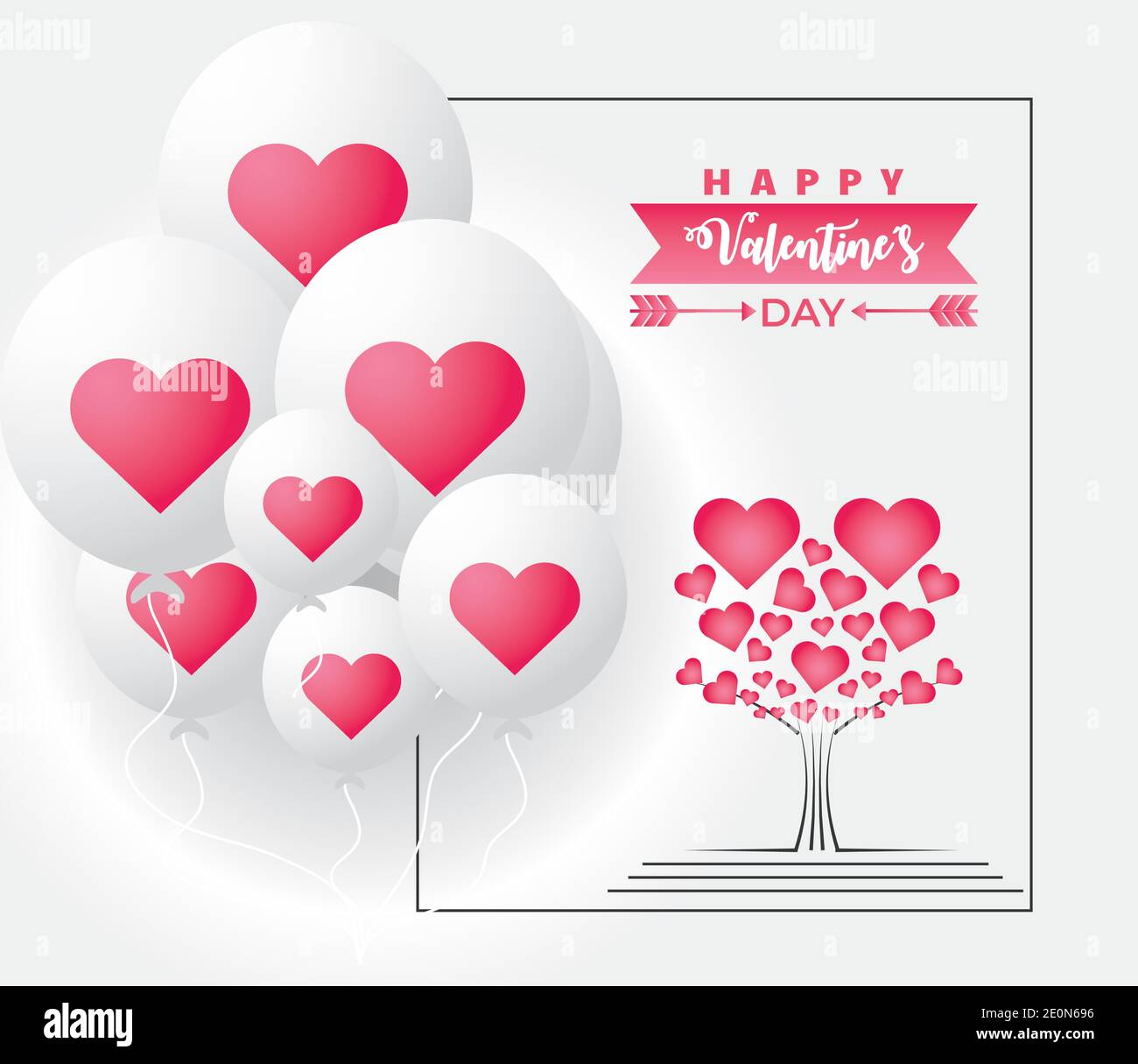 happy valentines day lovely tree with leaves shaped hearts and balloons ...
