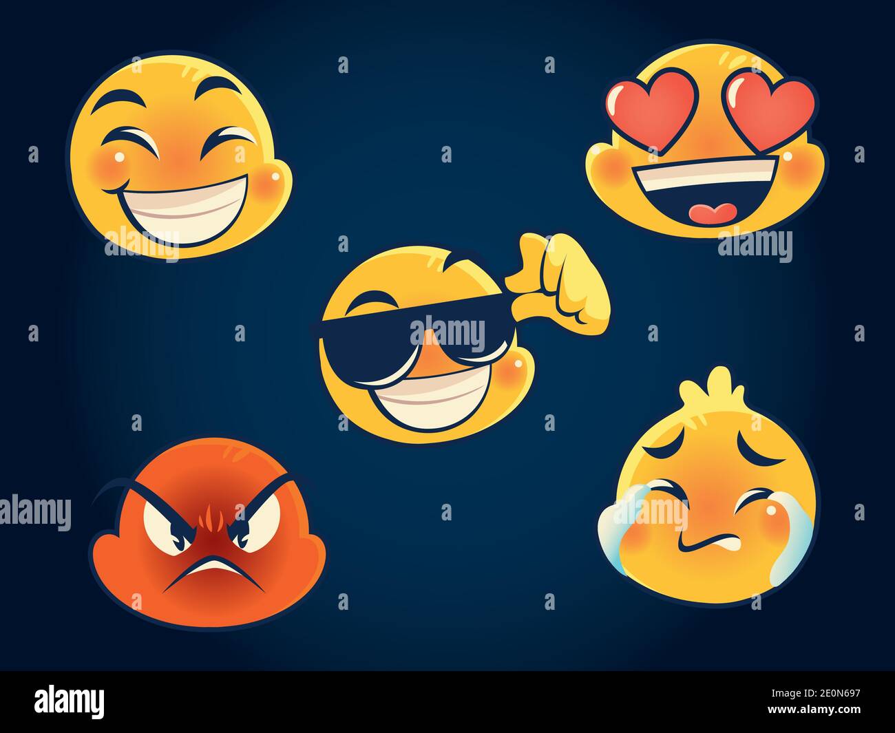 emoji faces expression funny social media love angry cry happy set ...