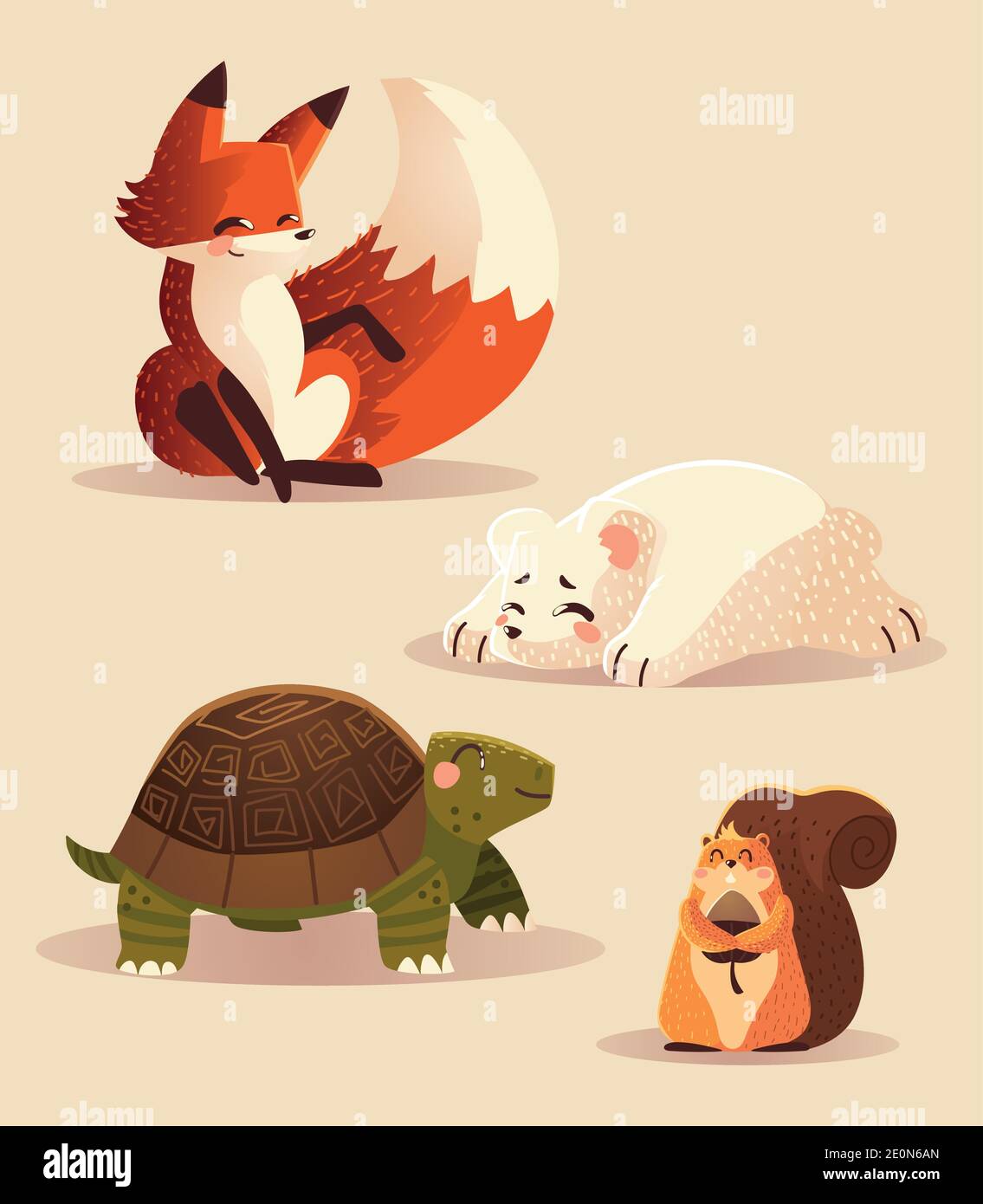 cartoon animals fox turtle squirrel and polar bear wildlife icons ...