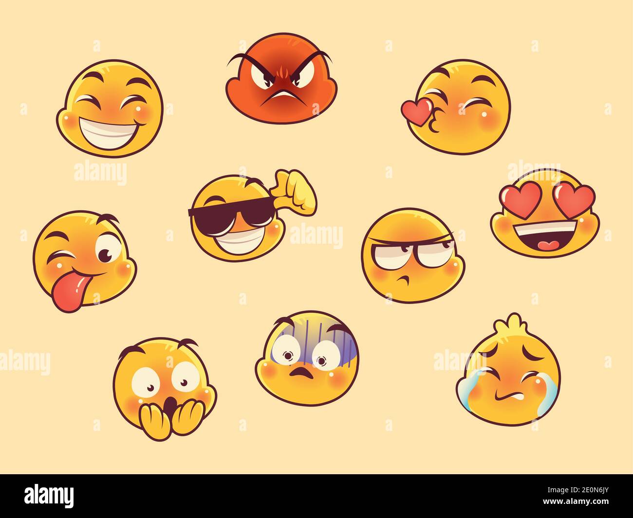 emoji faces expression reaction social media collection icons Stock ...