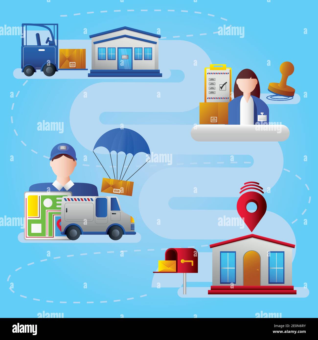postal service, logistic office, transport, worker and delivery concept ...