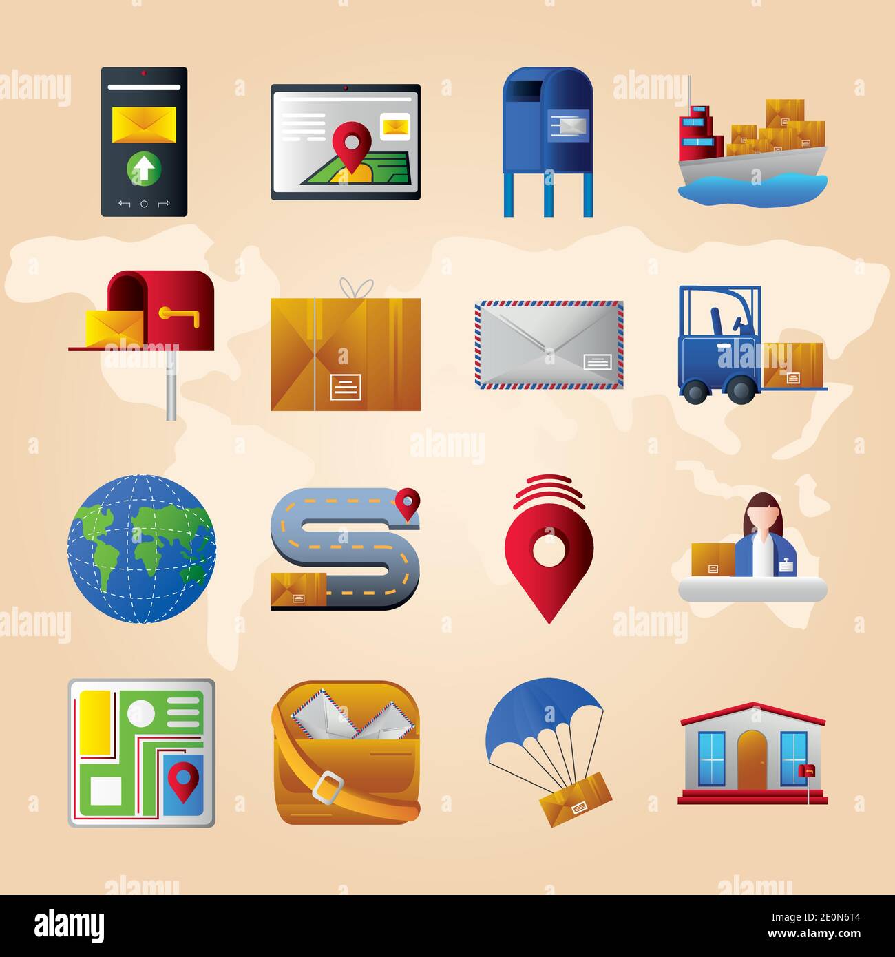 postal service, set icons online tracking order mail mailbox world ...
