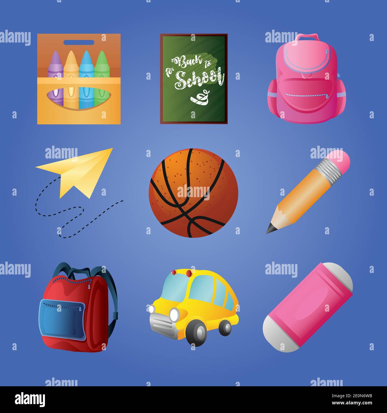 back to school icons set crayons backpack pencil eraser blackboard ...