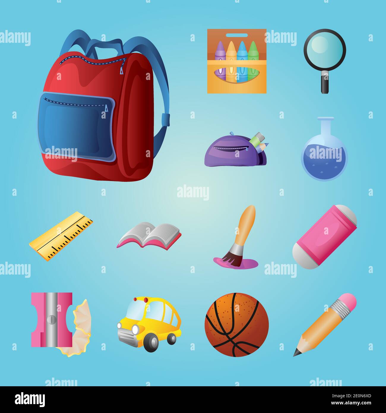 back to school icons set include backpack eraser sharpener ruler book ...