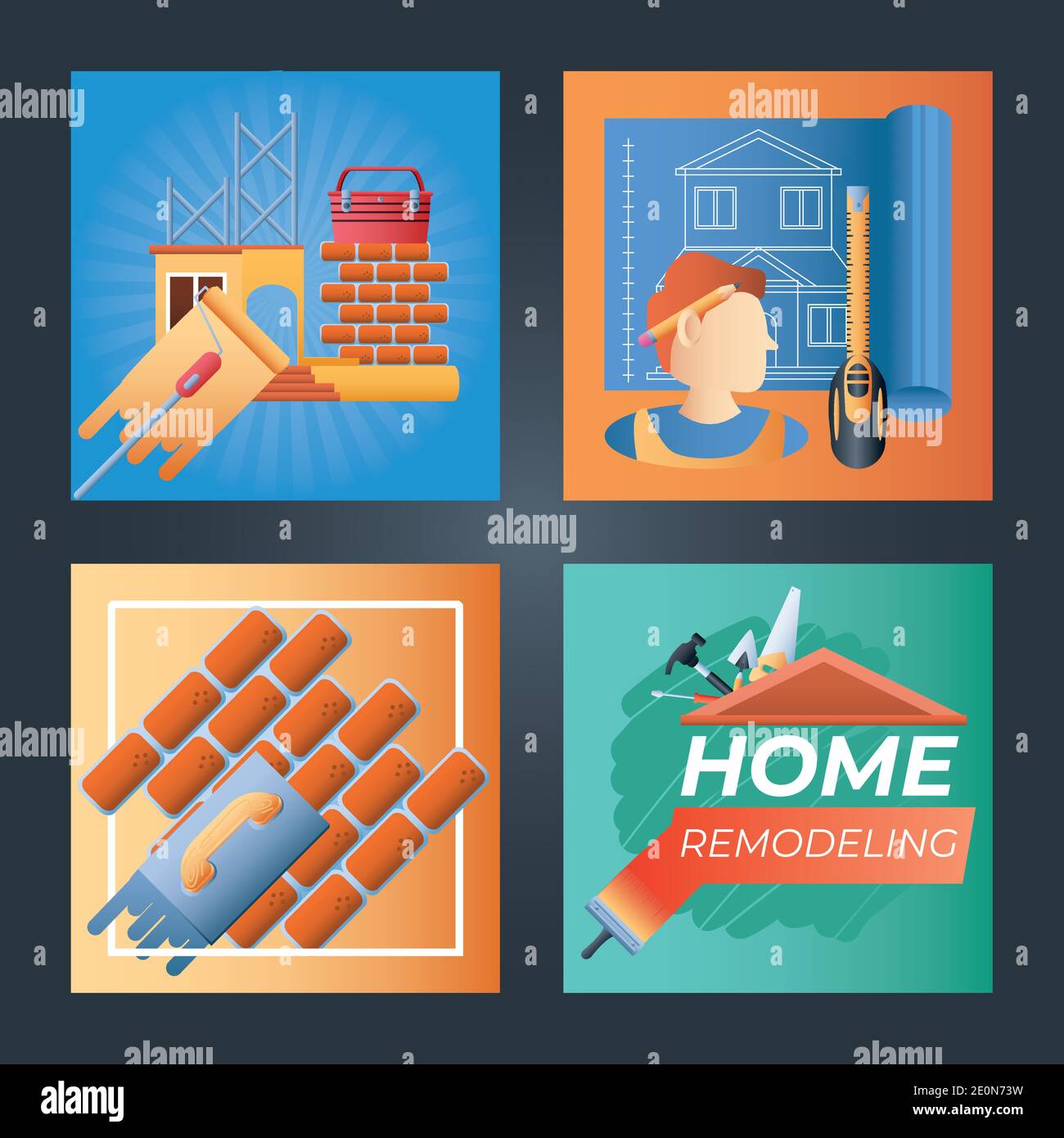 home remodeling, banner set with handyman blueprint repair tools vector ...