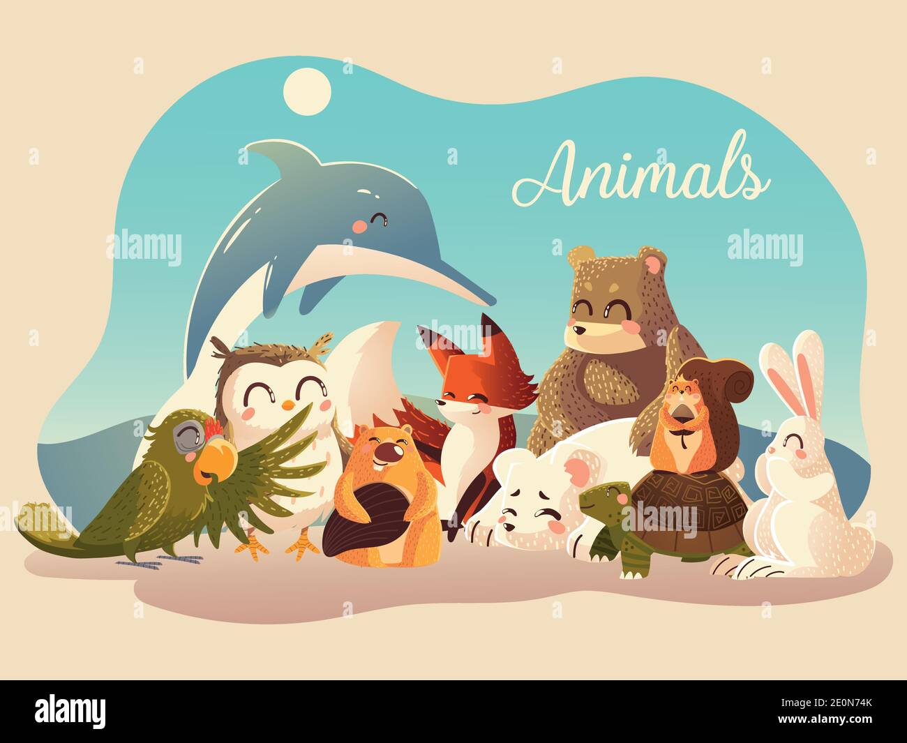 cute animals parrot rabbit fox squirrel bear fox beaver dolphin owl and ...