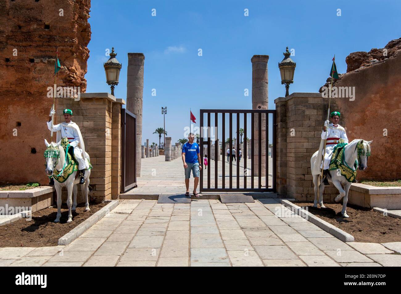 Mounted soldiers at the 12th Century walled entrance to Hassan Tower in ... Mounted soldiers at the 12th Century walled entrance to Hassan Tower in ...