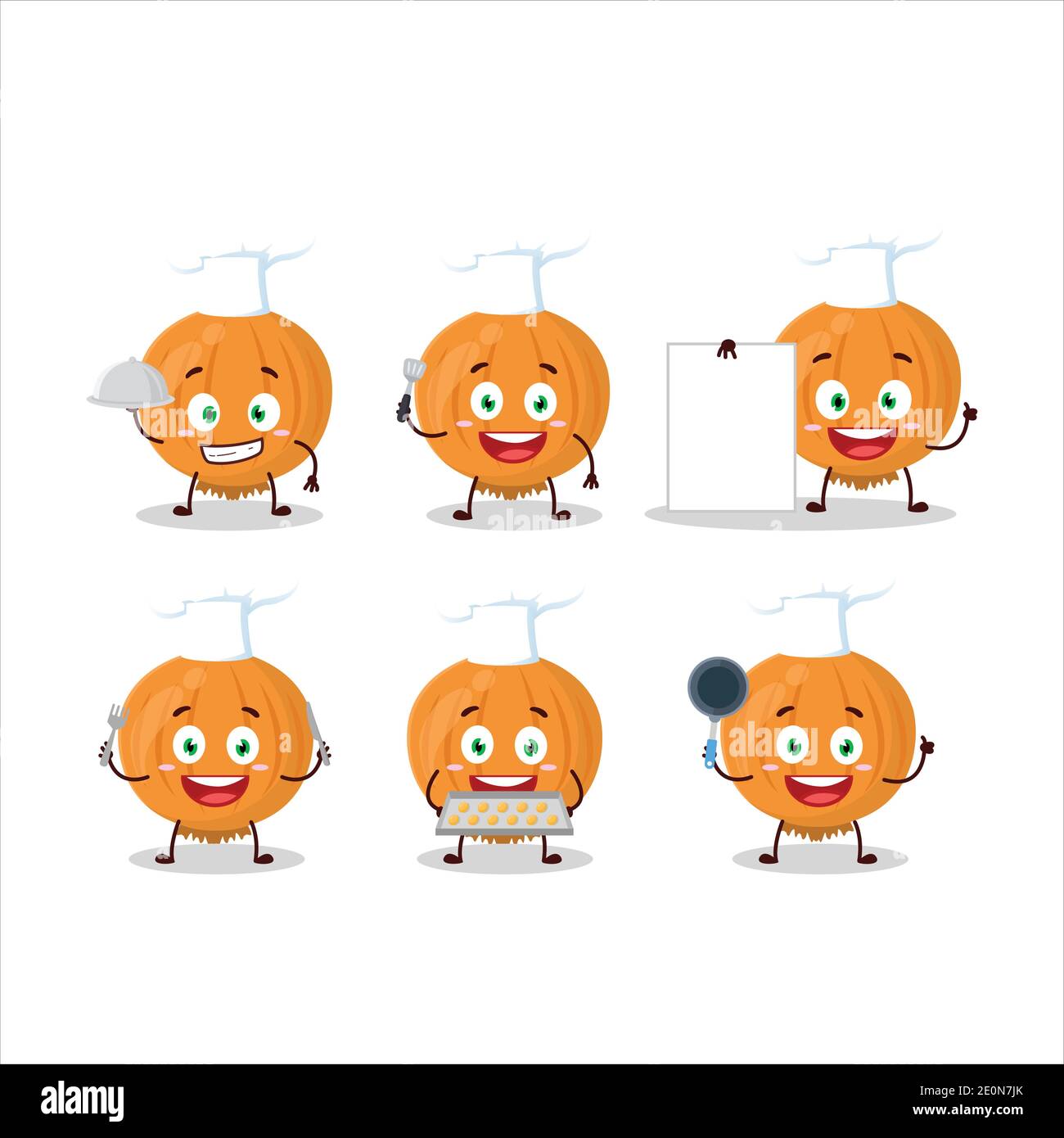 Cartoon character of onion with various chef emoticons. Vector ...