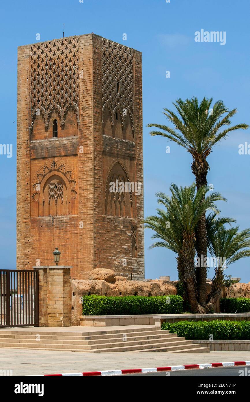 The magnificent Hassan Tower in Rabat in Morocco. The tower is the ...