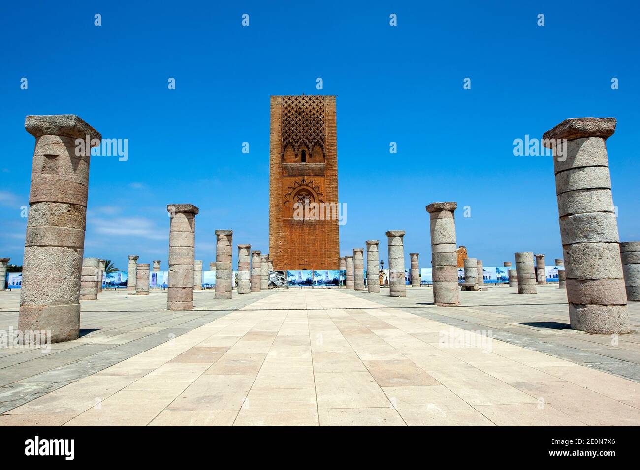 The magnificent Hassan Tower and stone columns in Rabat in Morocco. The ...