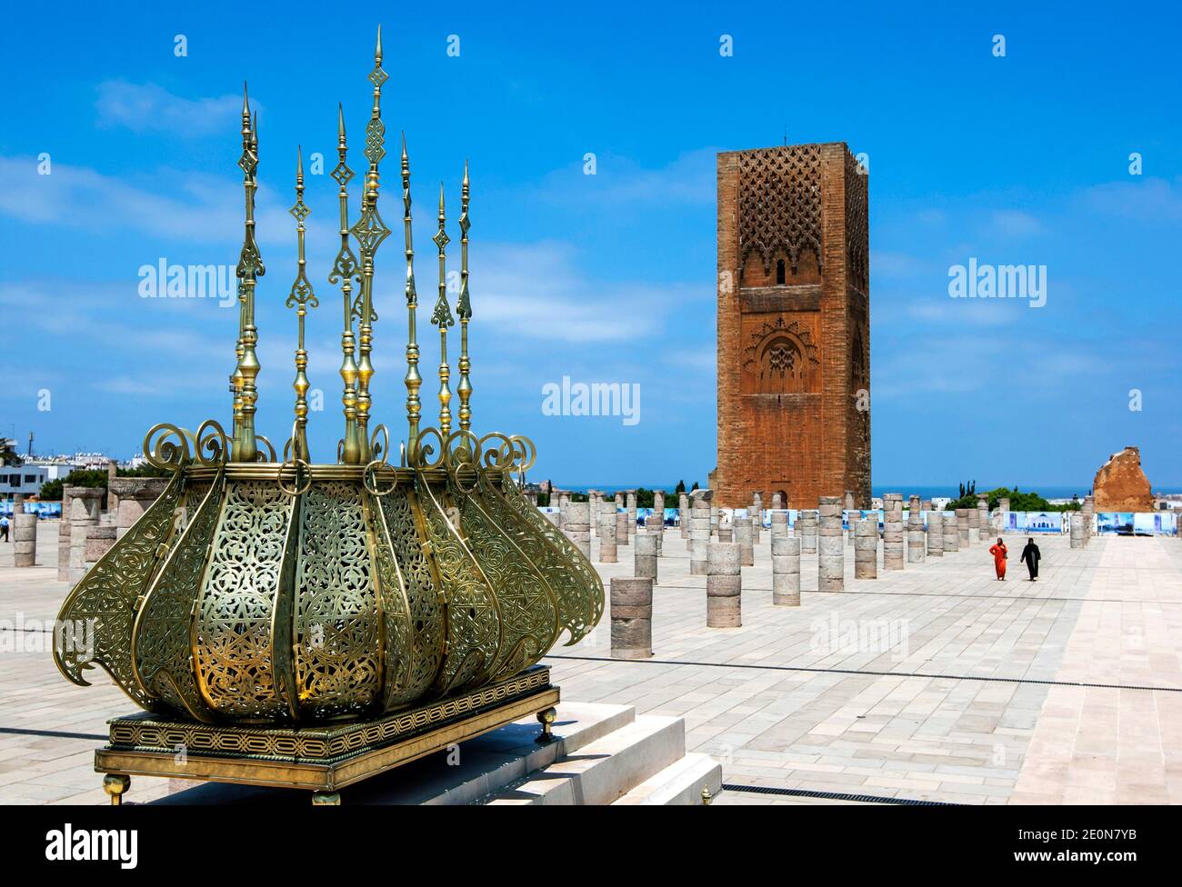 The magnificent Hassan Tower and stone columns at Rabat in Morocco. The ...