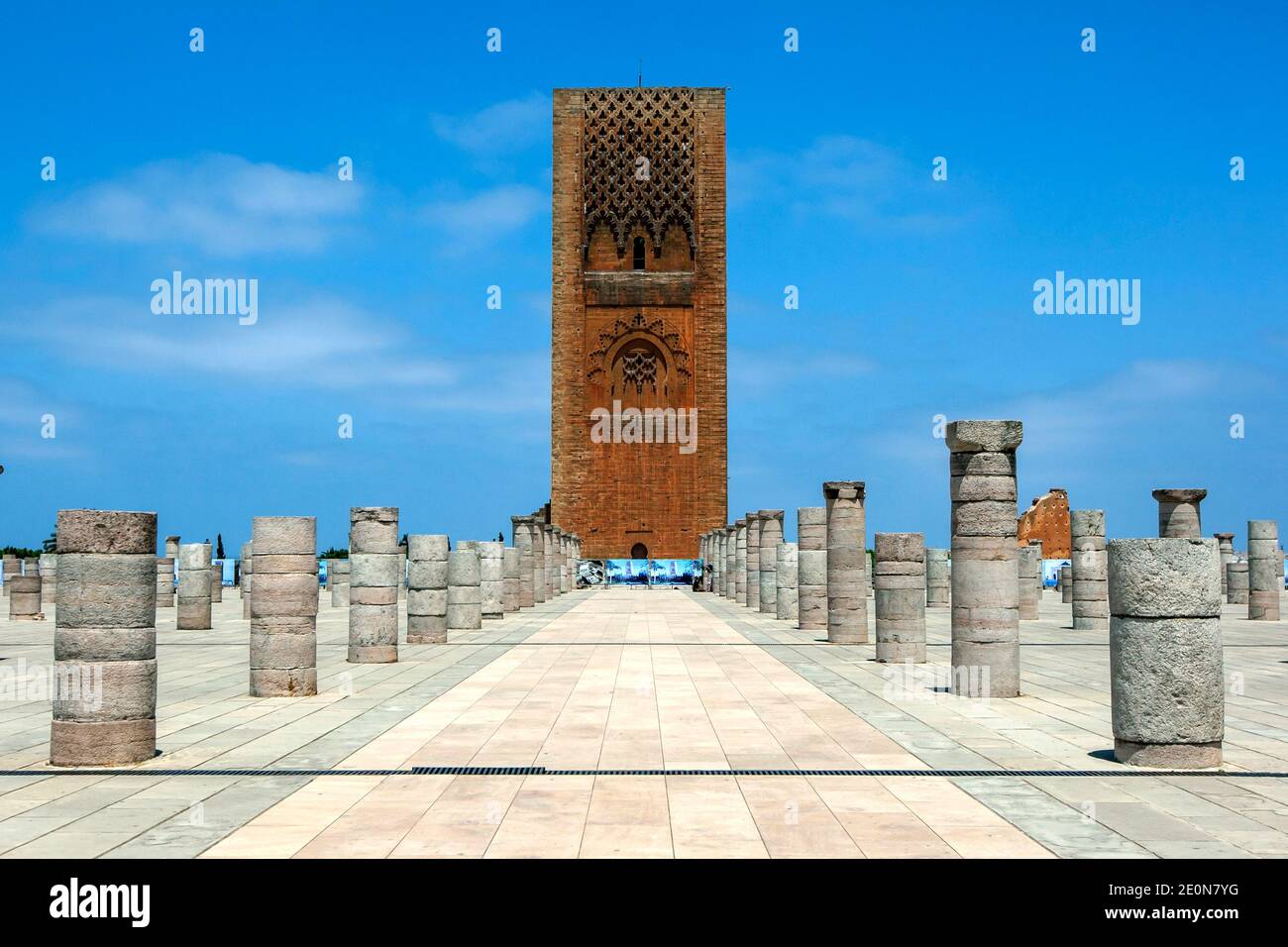 The magnificent Hassan Tower and stone columns in Rabat in Morocco. The ...