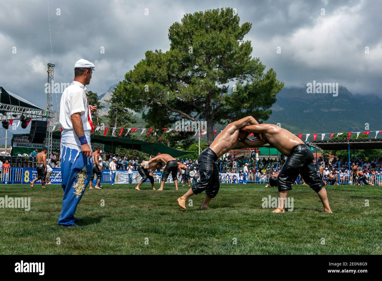 Wrestlers battle for victory at the Kemer Turkish Oil Wrestling ...