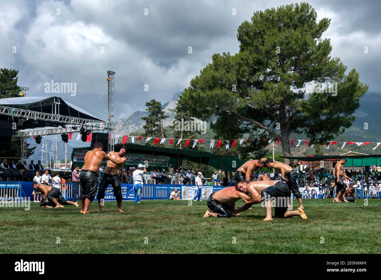 Wrestlers battle for victory at the Kemer Turkish Oil Wrestling ...