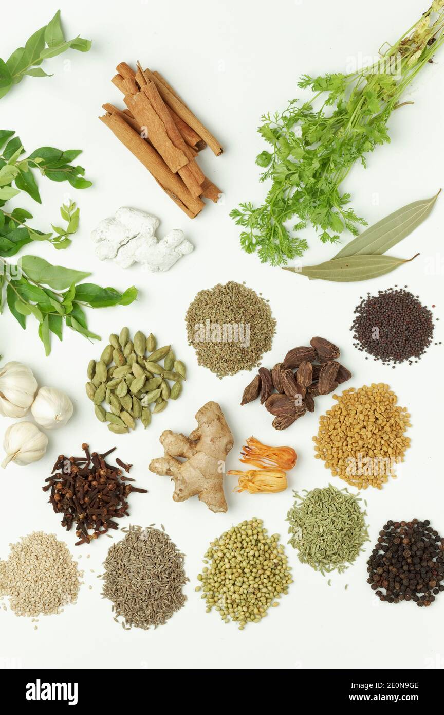 Indian spices grouped together Stock Photo - Alamy