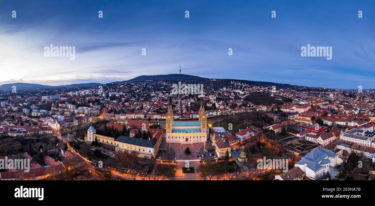 aerial view of Cathedral in Pecs at night Stock Photo - Alamy