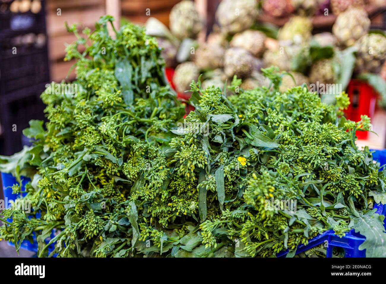Early sprouting broccoli for sale on a market stall in Naples, Italy ...