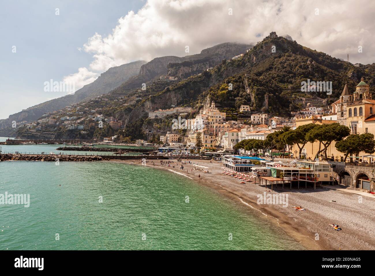 The beach at the beautiful town of Amalfi on the Amalfi coast ...