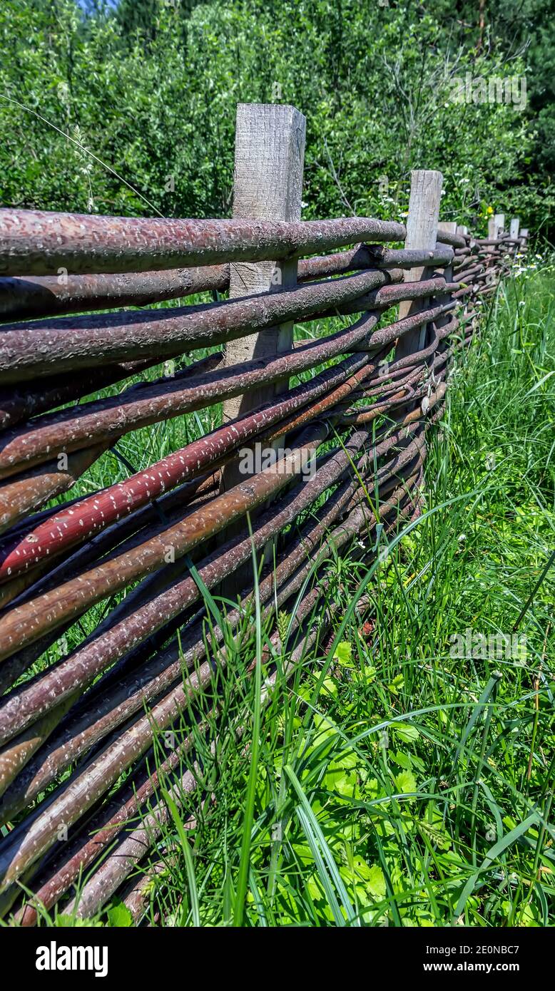 Wooden fence perspective in green grass Stock Photo - Alamy