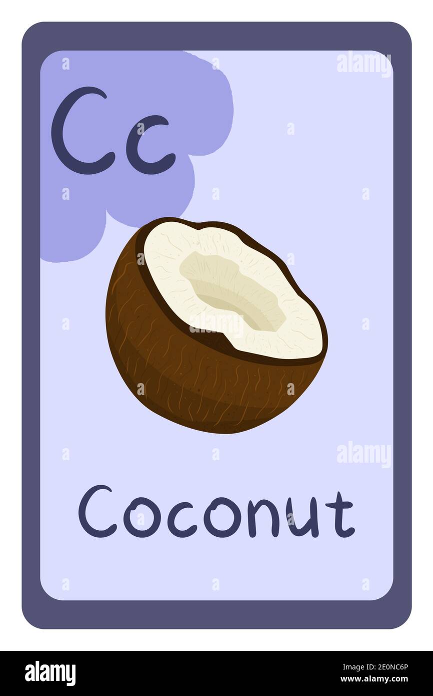 Cartoon alphabet food flash card for education. Letter C - coconut ...