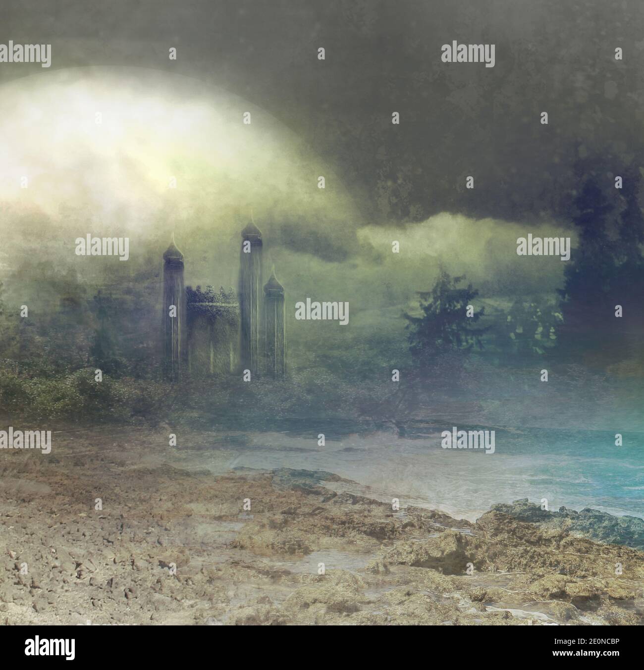 landscape with old castle at night Stock Photo - Alamy