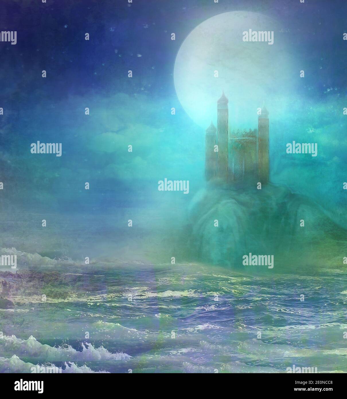 landscape with old castle at night Stock Photo - Alamy