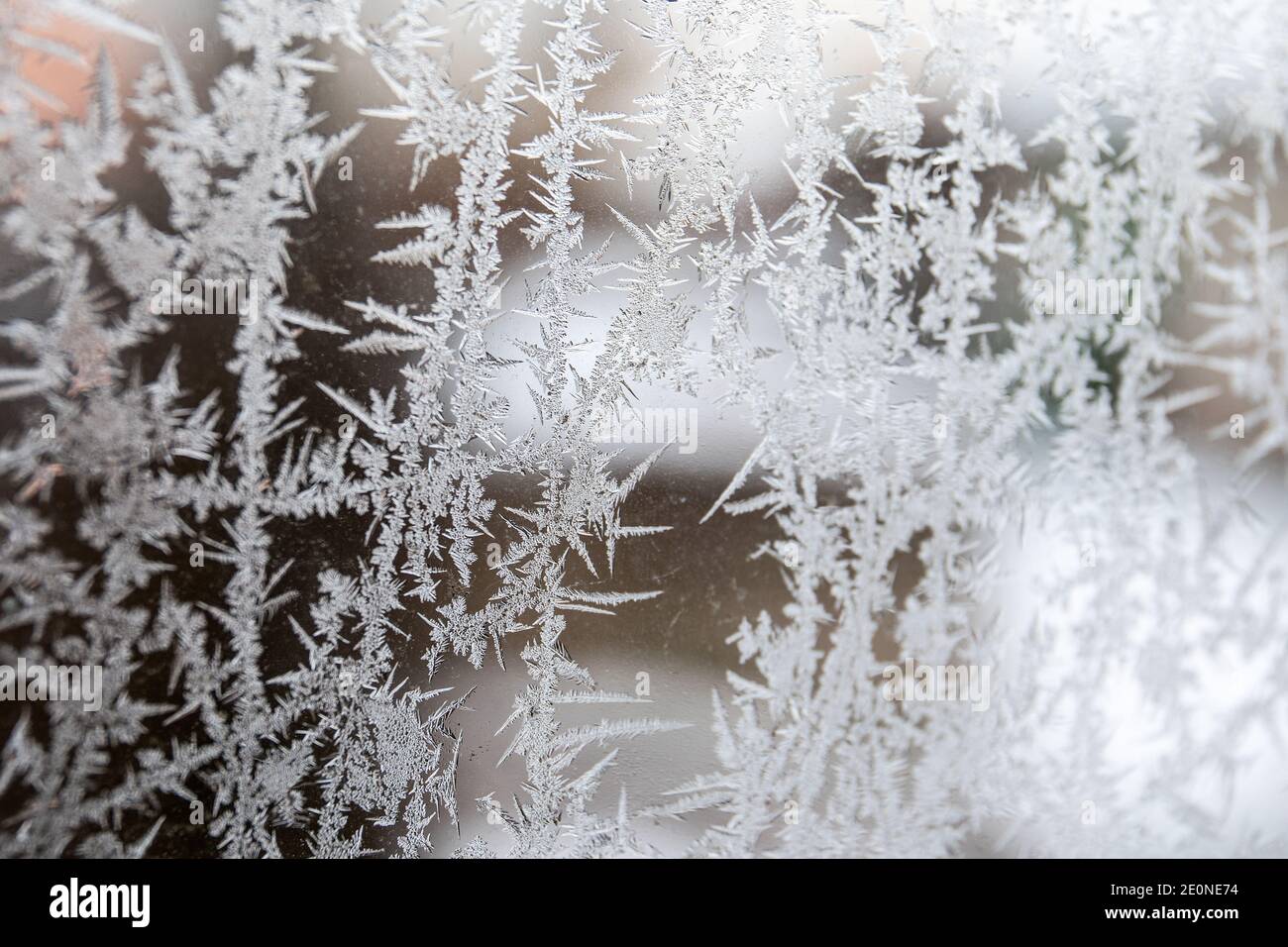 Ice flower on the window. Texture, cold and energy efficiency Stock ...