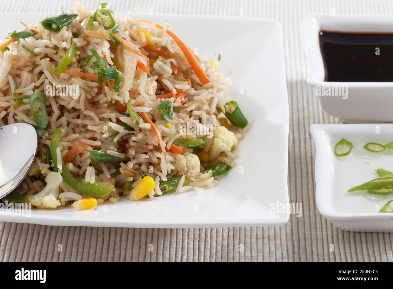 Chinese fried rice with soya sauce and vinegar Stock Photo - Alamy
