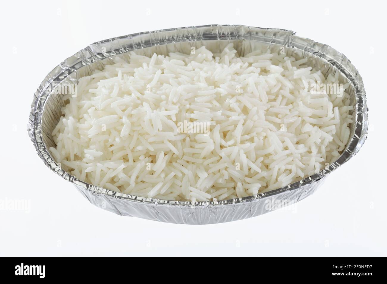 plain cooked steamed rice in metal foil tray Stock Photo - Alamy