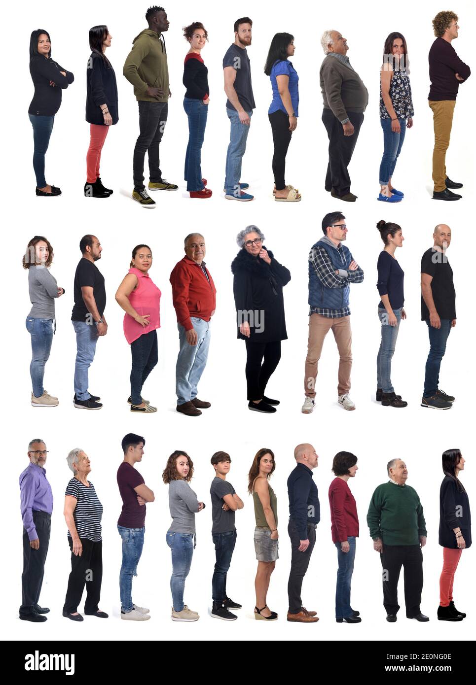 large group of mixed people on white background Stock Photo - Alamy