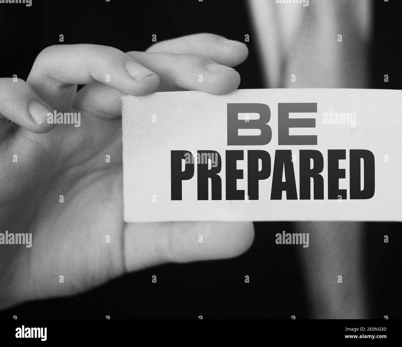 BE PREPARED, message on business card shown by a businessman. Business ...