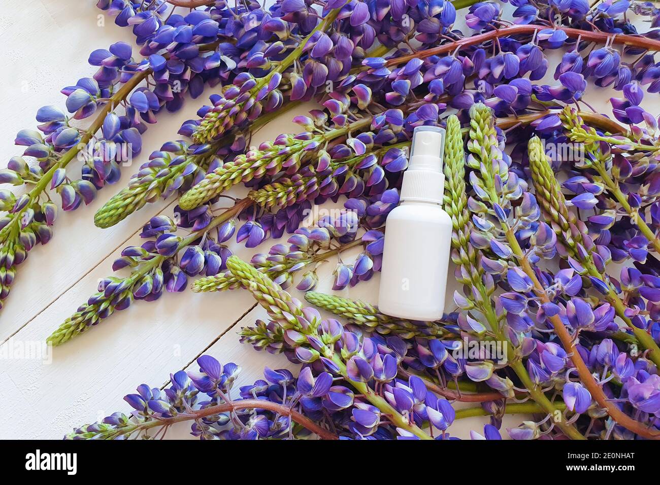 Top view and close-up of unbranded white plastic spray bottle mockup ...