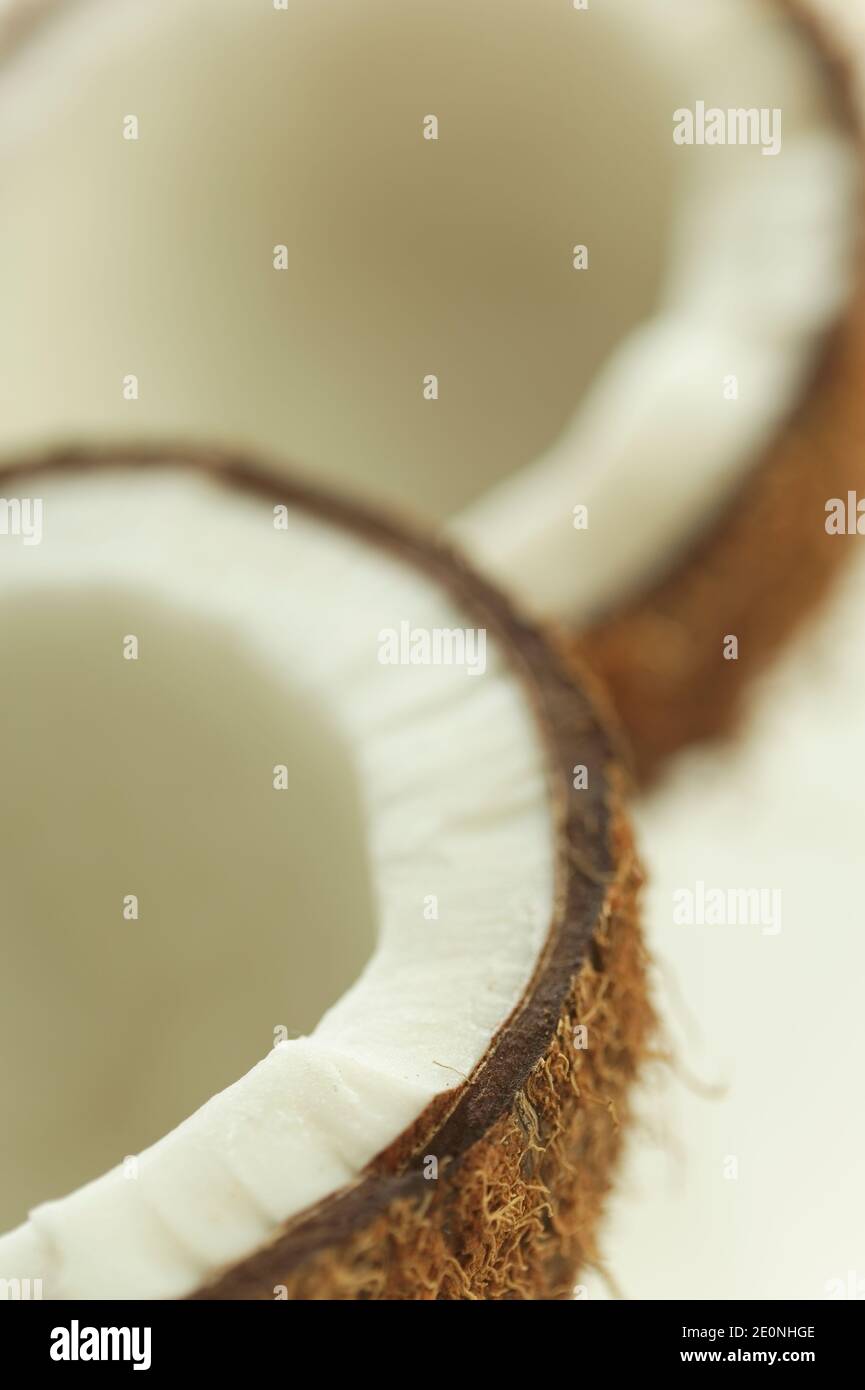 Coconut broken in two parts isolated shot in studio on white background ...