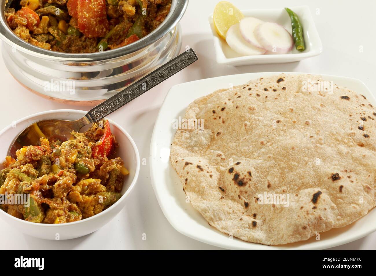 Indian Food: Mix vegetable, with puri, chapati studio shot Stock Photo ...