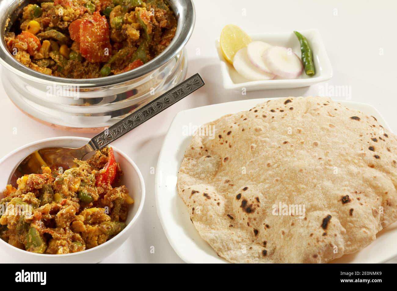 Indian Food: Mix vegetable, with puri, chapati studio shot Stock Photo ...