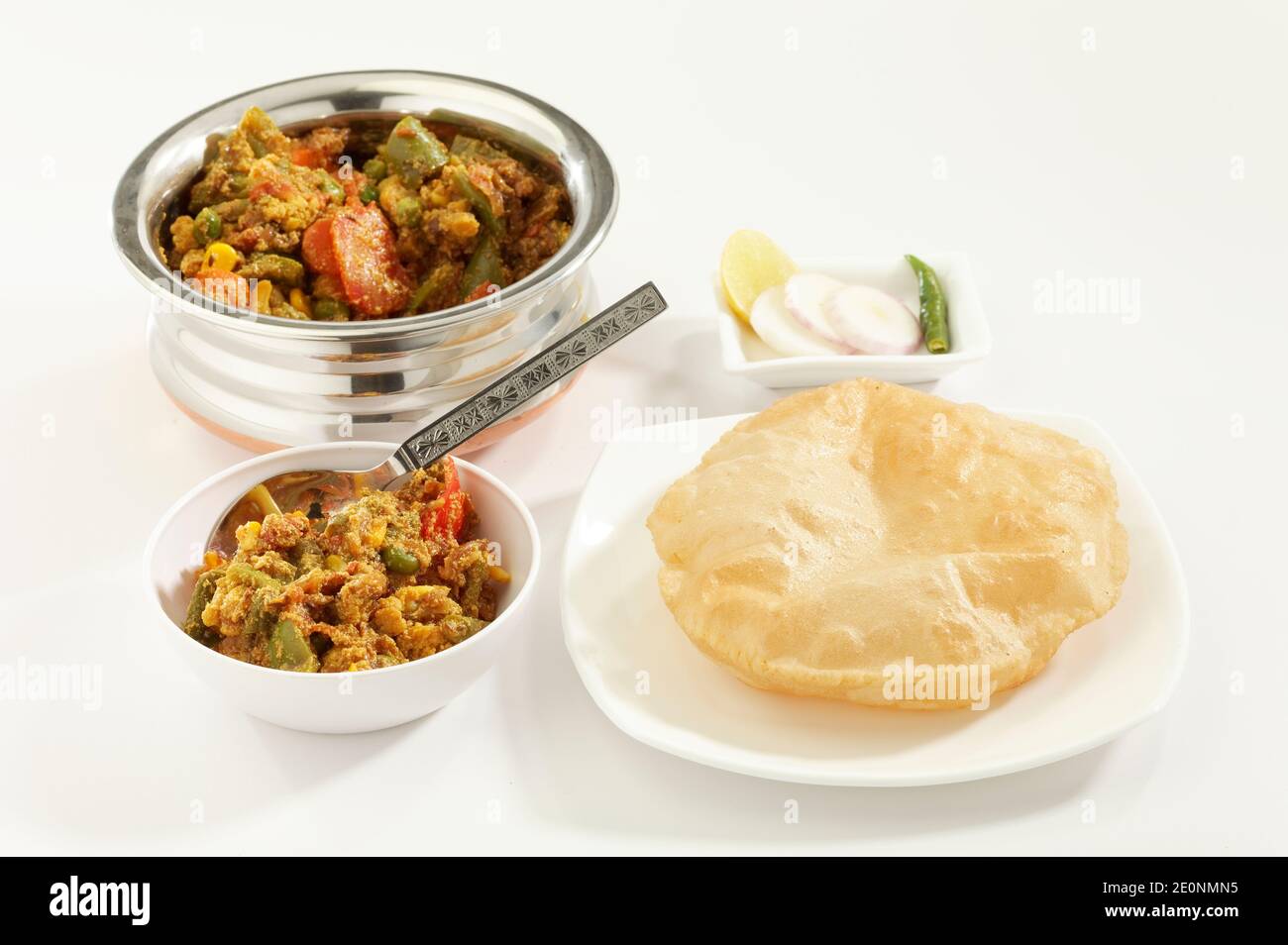 Indian Food: Mix vegetable, with puri, chapati studio shot Stock Photo ...