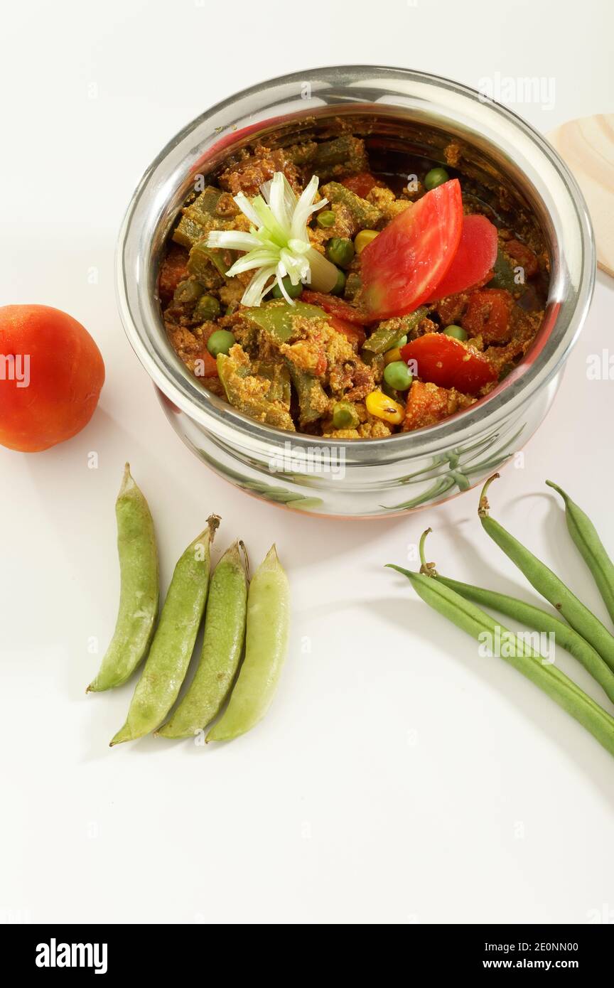 Indian Food: Mix vegetable, with puri, chapati studio shot Stock Photo ...