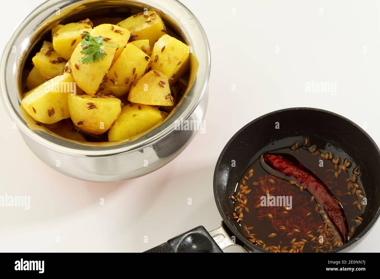 Indian food-cooked spicy potato preparation , chapati, puri, tadka ...