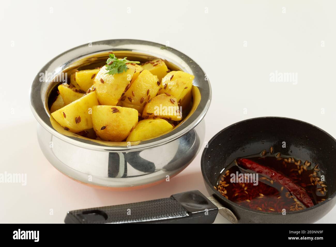 Indian food-cooked spicy potato preparation , chapati, puri, tadka ...