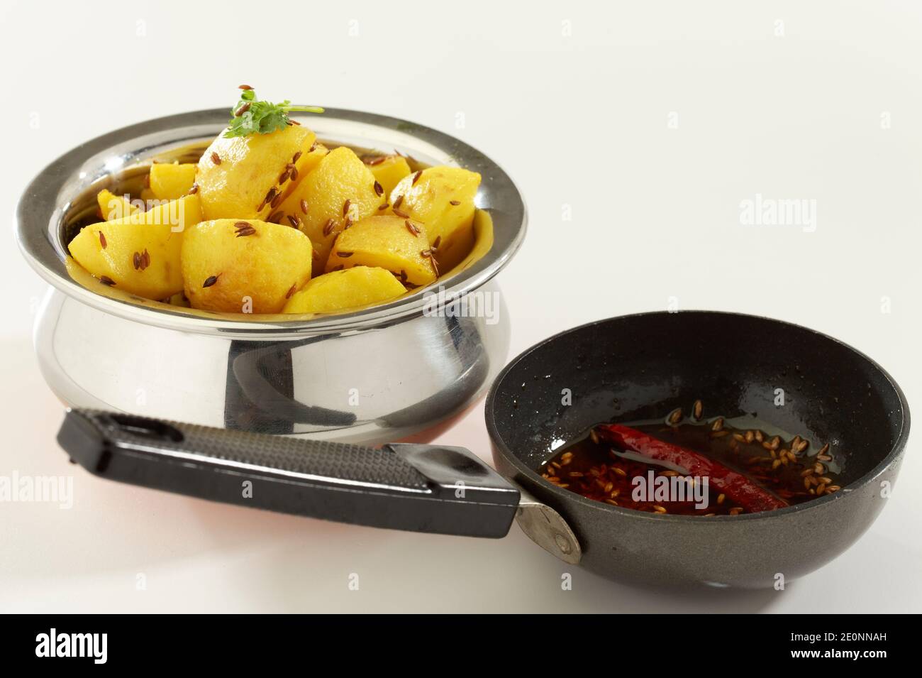 Indian food-cooked spicy potato preparation , chapati, puri, tadka ...