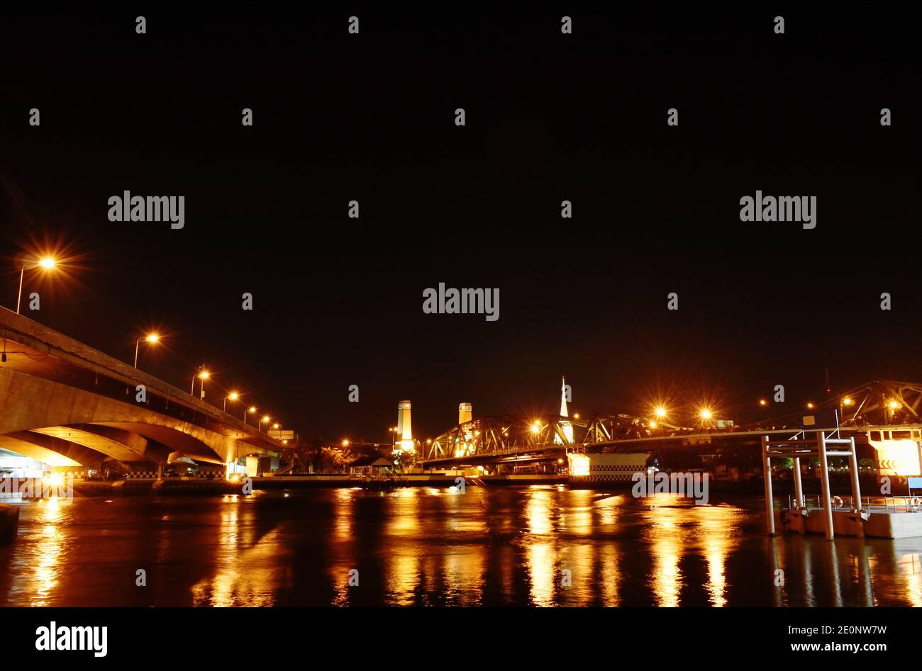 landscape of Phra Pok Klao memorial bridge cross river in Thailand cn ...