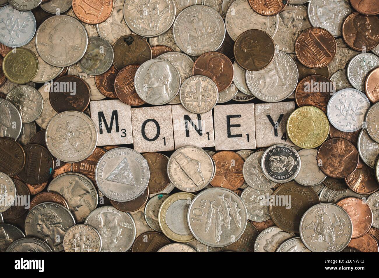 money lettering in coins Stock Photo - Alamy