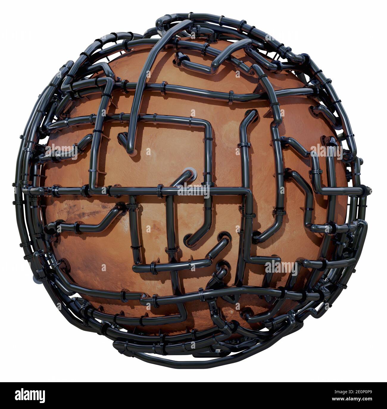 The concept of mining on Mars. There are many pipes around the globe ...