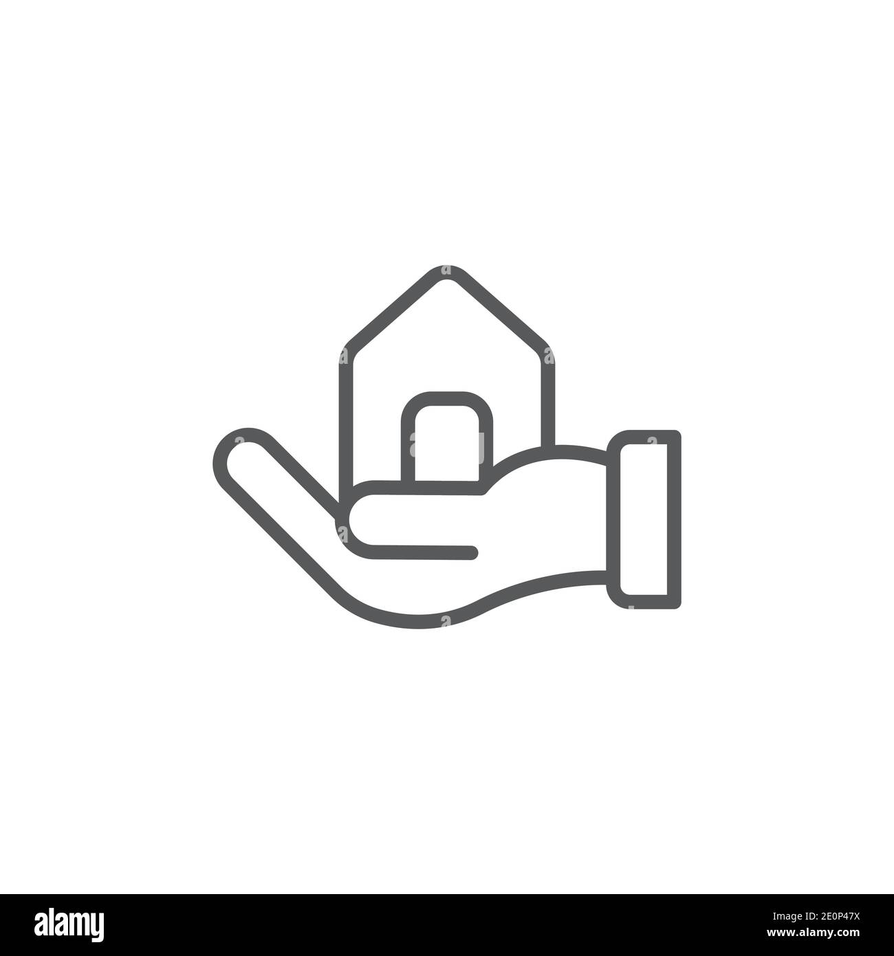 Hand holding up house icon, color, line, outline vector sign, linear ...
