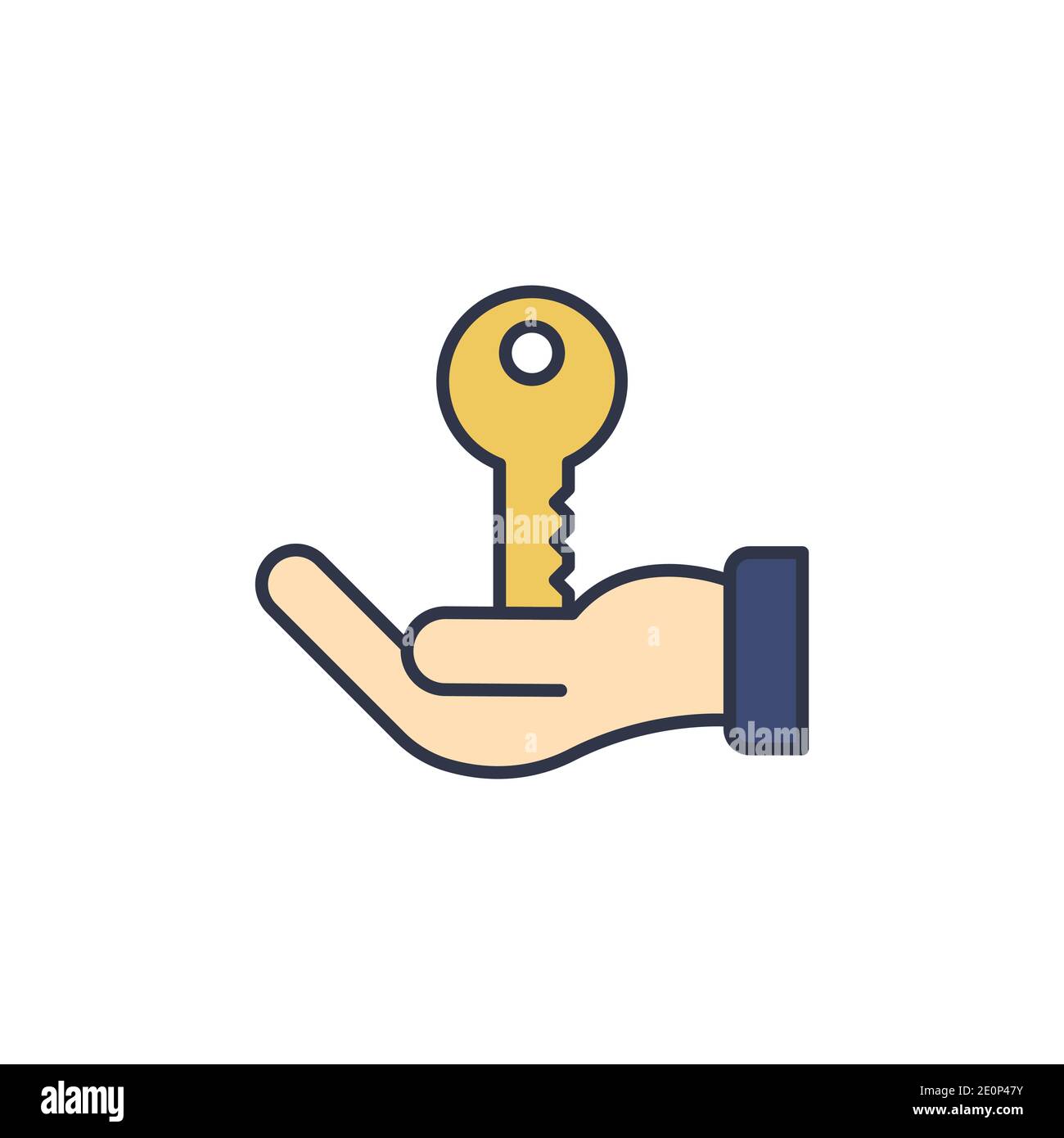 Hand holds home keys icon, color, line, outline vector sign, linear ...
