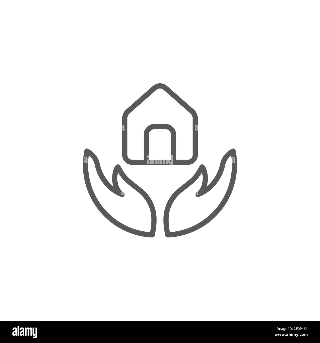 Hand holding up house icon, color, line, outline vector sign, linear ...