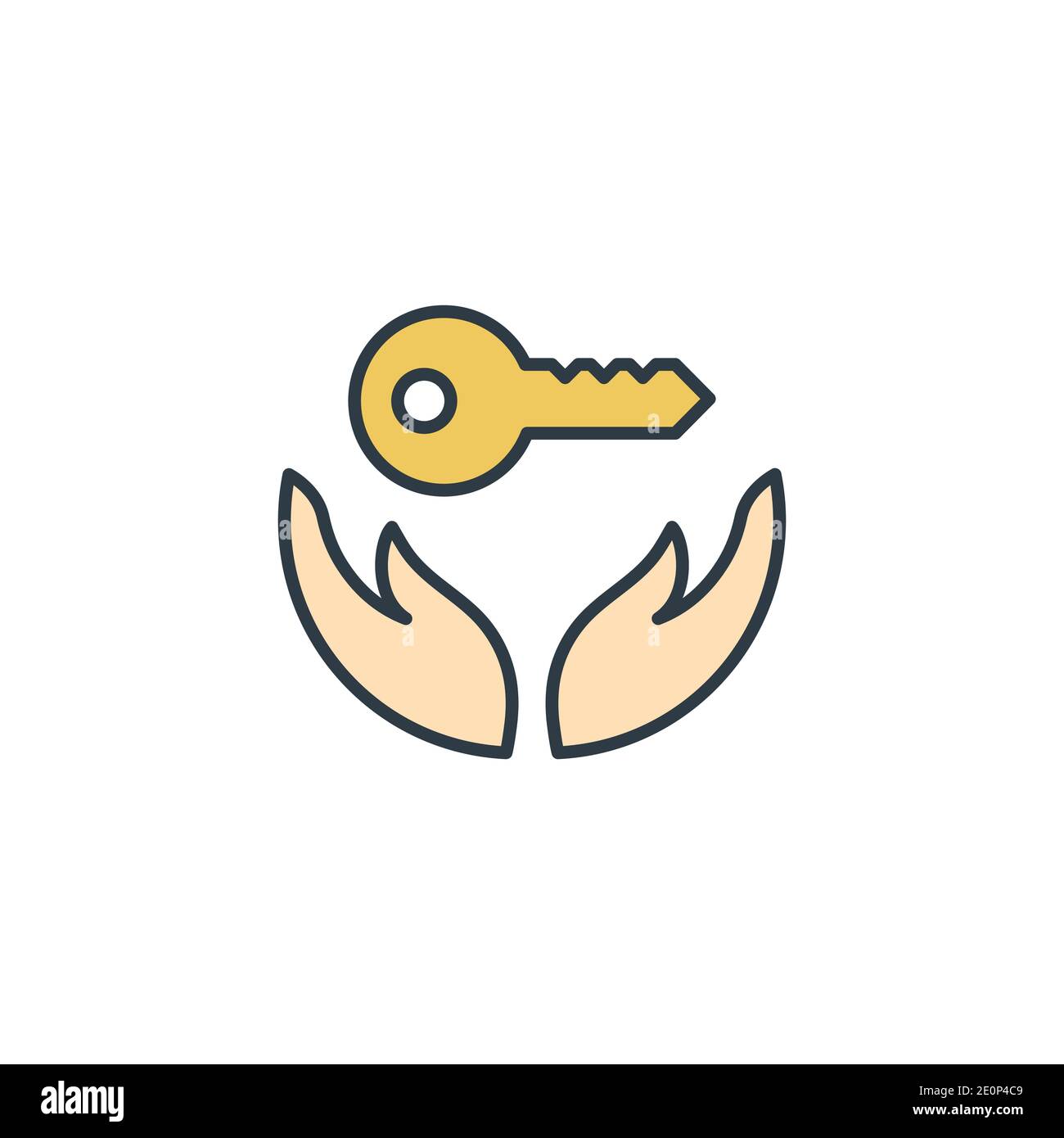 Hand holds home keys icon, color, line, outline vector sign, linear ...
