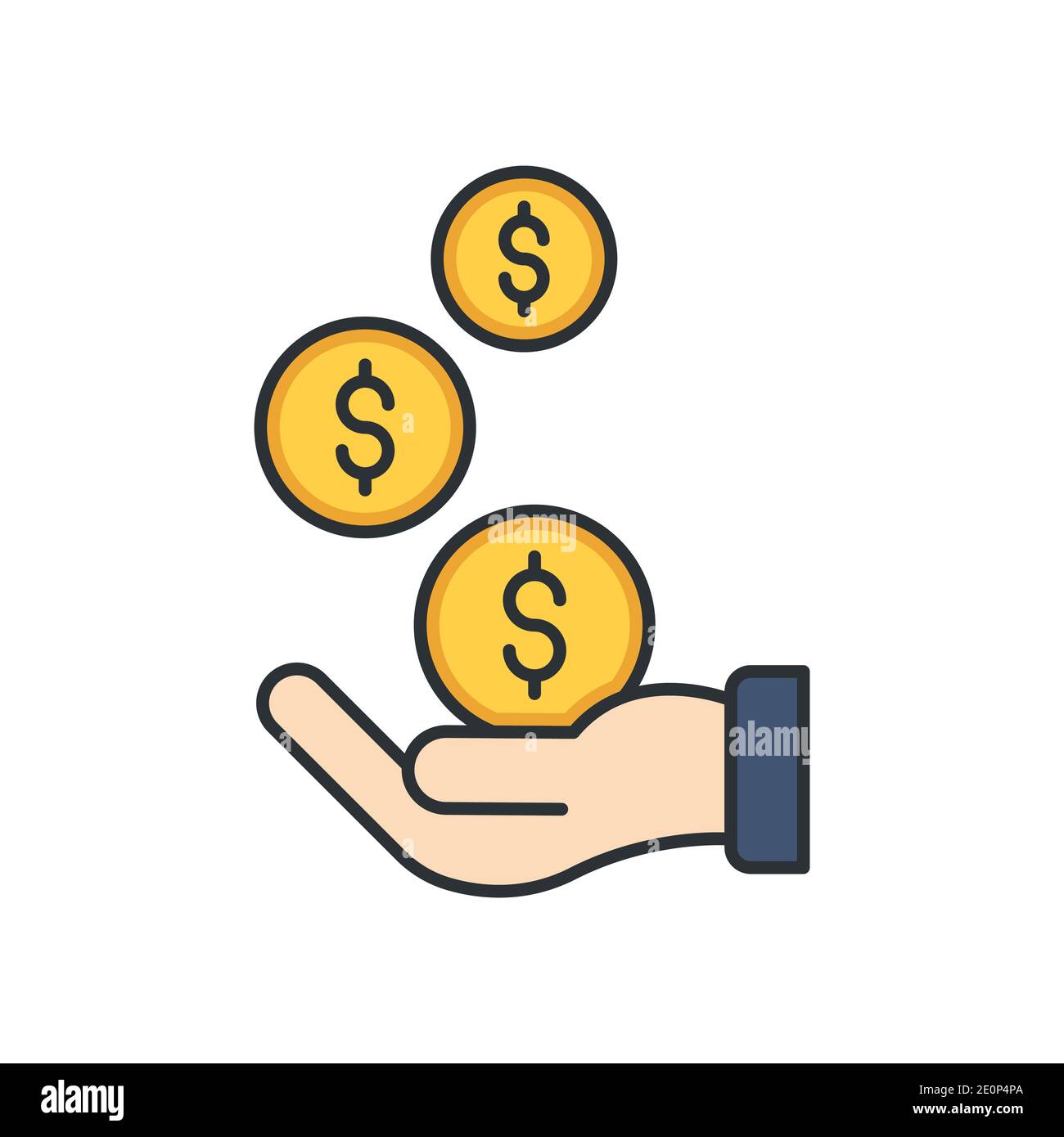 Hand With Coins Icon Color Line Outline Vector Sign Linear Style
