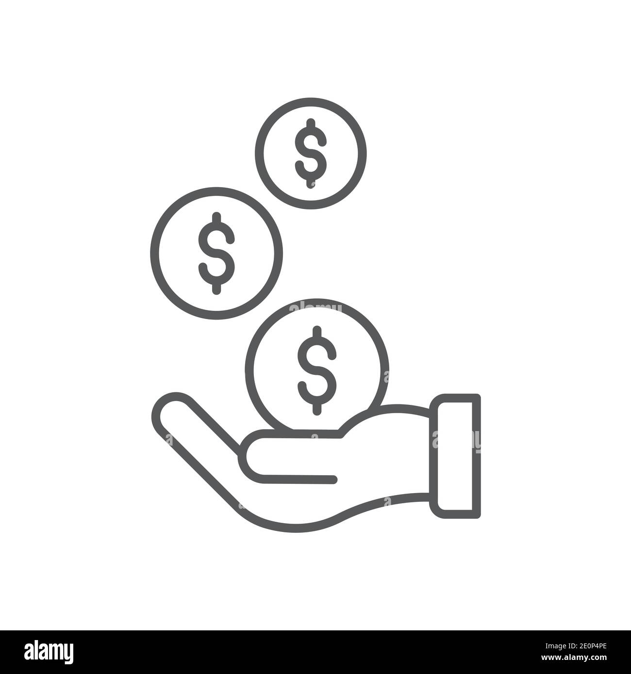 Hand With Coins Icon Color Line Outline Vector Sign Linear Style Pictogram Isolated On White